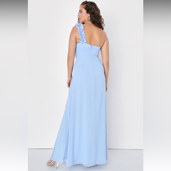 Lulus | Dresses | Nwt Elegant Invite Light Blue Ruffled Oneshoulder ...